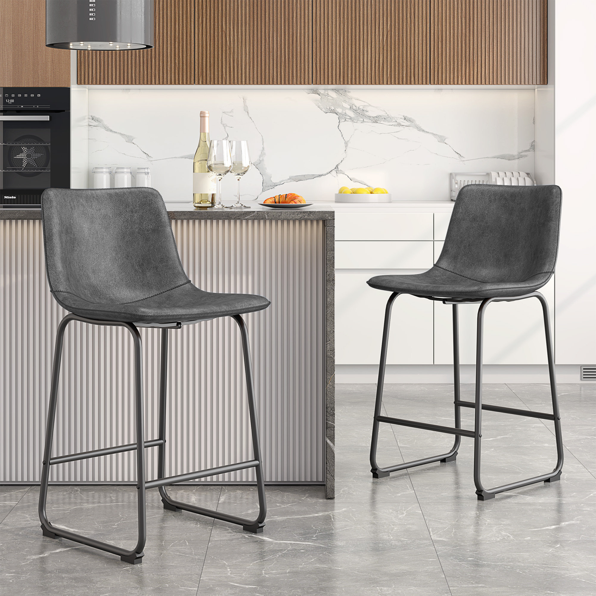 Charcoal leather bar stools store